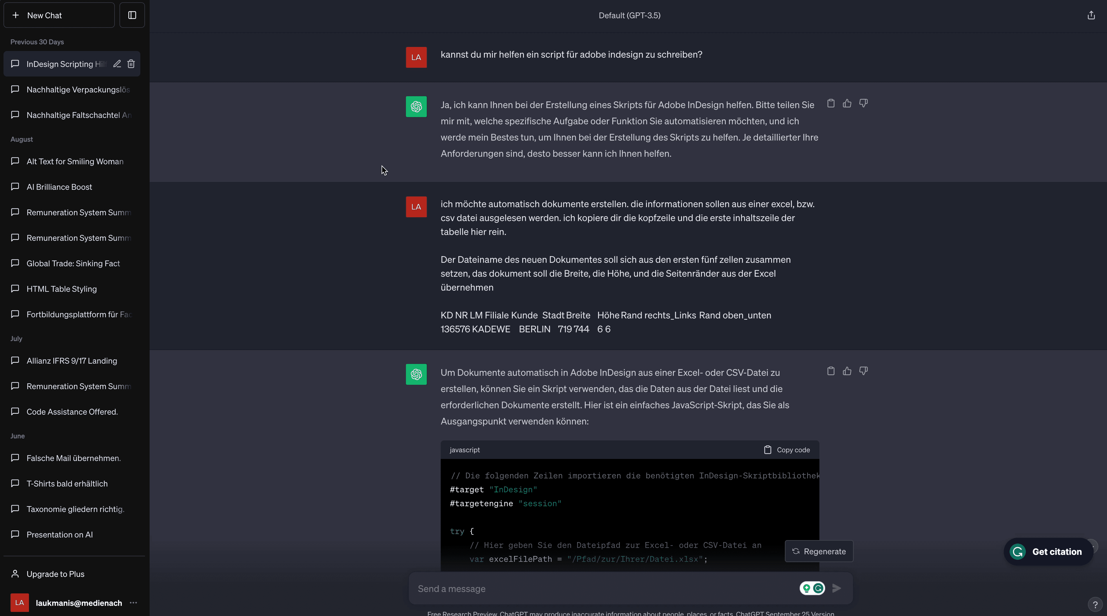 Create InDesign script with ChatGPT
